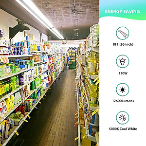 TychoLite 110W 8FT LED Wraparound Light Fixture Ultra Slim LED Shop Lights for Garage, No Glare, 12600 Lumens, 5000K Daylight, 8 Foot Flush Mount Office Ceiling Wrap Light for Workshop, 4 Pack