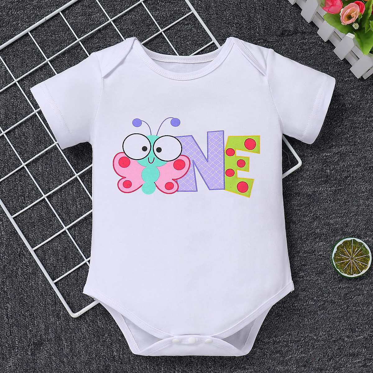 Baby Girls Butterfly 1st Birthday Outfit Butterfly Theme Birthday Party Romper + Tutu Skirt + Headband Bowknot Tutu Dress Clothes Set for Cake Smash Photo Props Purple Butterfly - 1st Birthday 1 Year