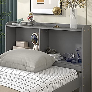 HomSof Twin Bed with Twin Trundle,with Bookcase and 3 Drawers,Grey