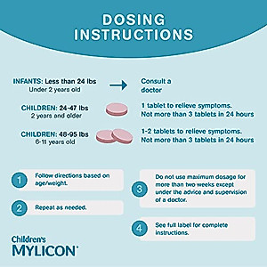 MYLICON Children's Tummy Relief for Kids, 24 Cherry Flavored Chewable Tablets