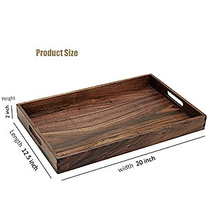 MAGIGO 20 x 12.5 Inches Medium Rectangle Black Walnut Wood Ottoman Tray with Handles, Serve Tea, Coffee or Breakfast in Bed, Classic Wooden Decorative Serving Tray