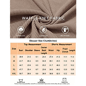 Ekouaer Waffle Knit Lounge Sets for Women 2 Piece Outfits Short Sleeve Top and Shorts Pajama Sets Tracksuit Sweatsuits Grey Green
