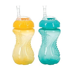 Nuby 2PK No-Spill Cup with Flexi Straw, 10oz, Colors May Vary