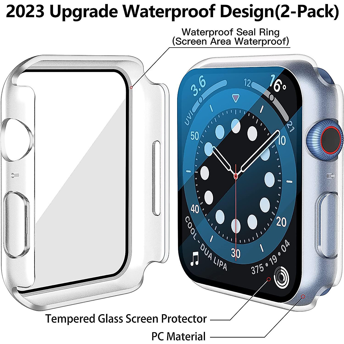 Misxi [2 Pack] Waterproof Hard Case with Tempered Glass Compatible with Apple Watch Series 6 SE Series 5 Series 4 40mm, Ultra-Thin Protective Cover for iWatch Screen Protector, Matte Transparent