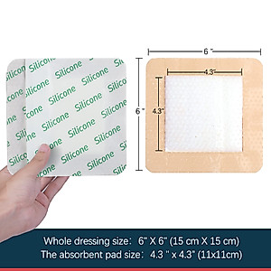 LotFancy Silicone Foam Dressing, 6"x 6" (4.3" x 4.3" Pad), 10 Count, Wound Dressing with Border, Bed Sores, Pressure Ulcers Healing Bandage Pad, Highly Absorbent, Waterproof