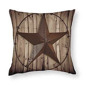 RURALS Set of 2 Western Country Barn Wood Star Decorative Pillow Covers 18x18 Inch Cozy Soft Throw Pillowcase Square Couch Cushion Cover for Home Decor Sofa Living Room Bed Car