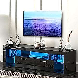 DMIDYLL Black TV Stand with LED Lights for TVs up to 65'', Modern TV Console with Storage Cabinets for Living Room, Bedroom, LED Entertainment Center