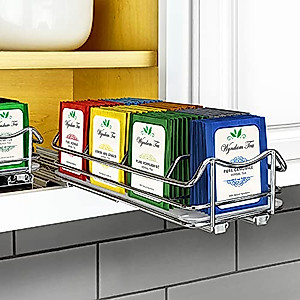 Lynk Professional® Slide Out Tea Bag Holder Organizer - Upper Kitchen Cabinet Pull Out Rack, Organize Up To 70 Tea Bags, Chrome