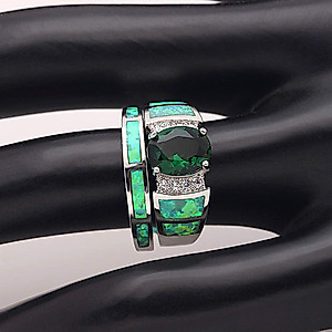 UFOROO Opal Ring Set Platinum Plated Wedding Rings for Women ring set of 7 rings with opals