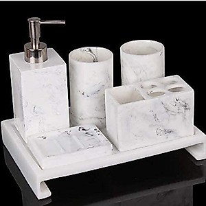 DVTEL Bathroom Supplies Kit Bathroom Set Rinse Set Resin Mouthwash Cup Toothbrush Holder Set (Color : White, Size : 6-Piece Set)