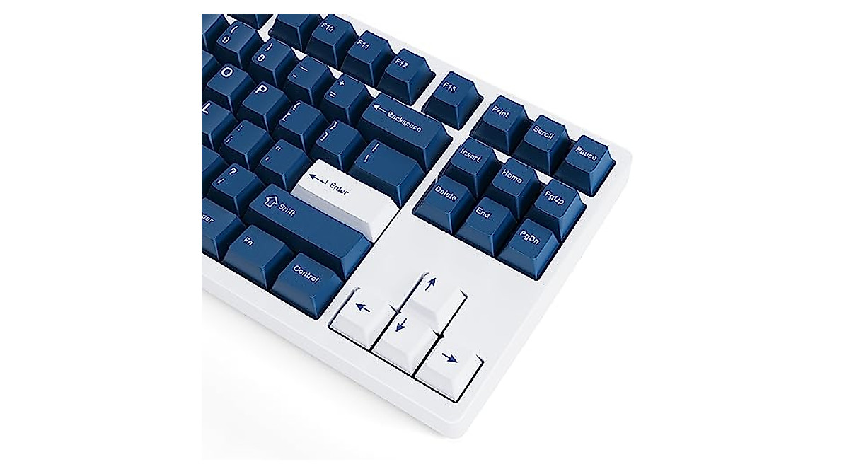 kfaPBT White on Navy Keycap Set for Mechanical Keyboards