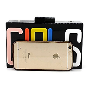 Shiratori Women Evening Clutch Bag, Acrylic Square Box Shoulder HandBags For Wedding Party Tote Purse (black)