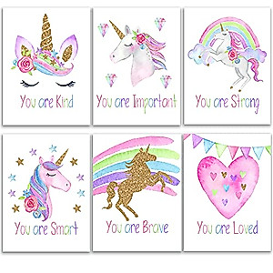 ELEPHANT DREAMS Unicorn Room Decor For Girls Bedroom (6) 8x10 Unframed Photos for Kids Made in USA Girls Room Decor Unicorn Bedroom Decor for Girls Unicorn Wall Decor Rainbow Wall Decor