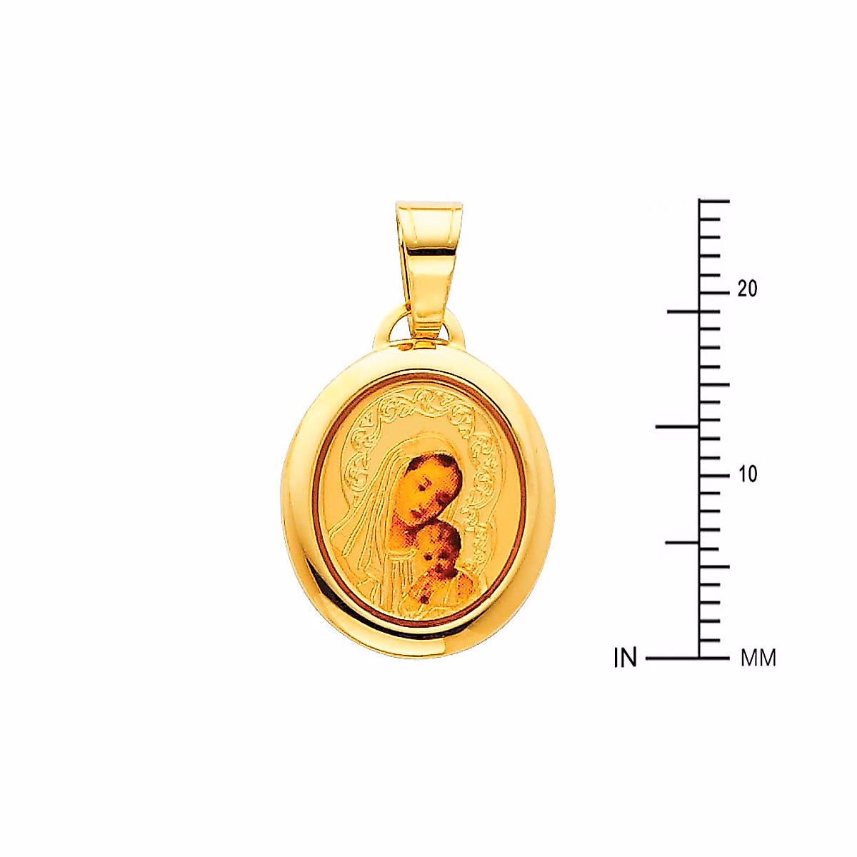 14k REAL Yellow Gold Religious Blessed Virgin Mary and Jesus Enamel Picture Charm Pendant