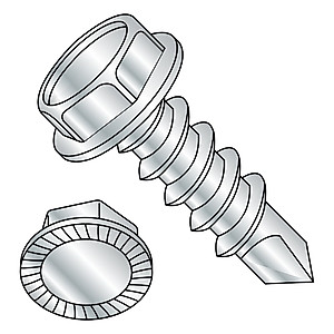 Small Parts 311607KWS Steel Self-Drilling Screw, Zinc Plated Finish, Serrated Hex Washer Head, Hex Drive, #3 Drill Point, 5/16"-12 Thread Size, 1" Length (Pack of 25)