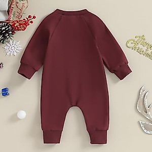 Infant Baby Girls Boys Christmas Outfits One Piece Long Sleeve Crew Neck Letter Sweatshirt Romper Playsuit Clothes (Red, 0-3 Months)