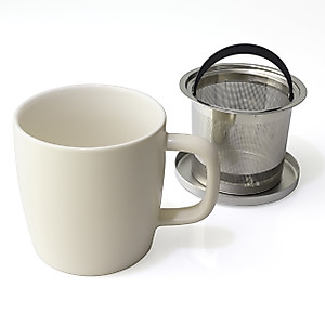 FORLIFE Dew Satin Finish Brew-In-Mug with Basket Infuser & Stainless Lid 11 oz. (Natural Cotton)
