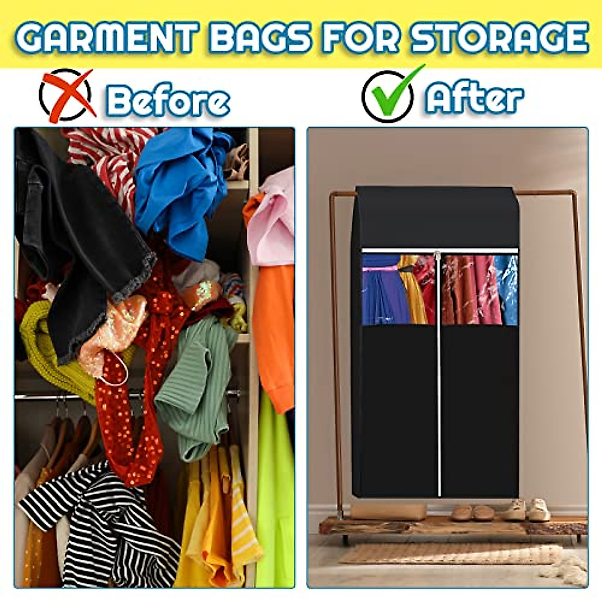 4 Pcs 43'' Hanging Garment Bags for Closet Storage with Zippers Clear Window Garment Rack Cover Sealed Hanging Clothes Bag Dust Cover Wardrobe Clothes Organizer Clothing Garment Cover for Suit Coat