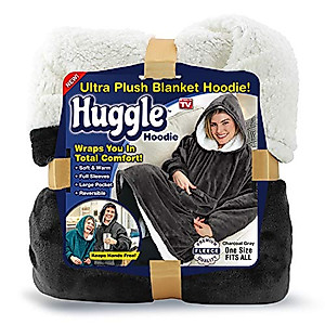 Ontel Huggle Hoodie, Ultra Plush Blanket, Charcoal Grey, One Size