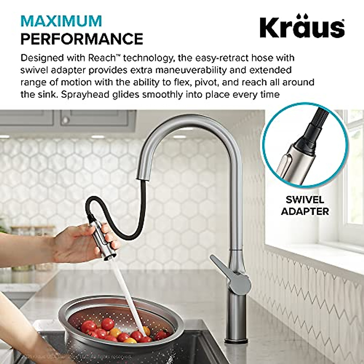 KRAUS Oletto Tall Modern Single-Handle Touch Kitchen Sink Faucet with Pull Down Sprayer in Matte Black, KTF-3101MB