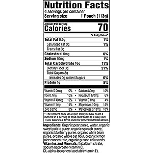 Plum Organics | Super Smoothie | Organic Baby Food Meals | Pear, Sweet Potato, Spinach, Blueberry, Beans & Oats | 4 Ounce Pouch (24 Total Pouches) Packaging May Vary