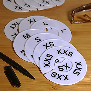 eBoot 40 Pieces Round Clothing Dividers Rack Size Closet Dividers White and Black with Marker Pen, Blank and Size XXS to XXL