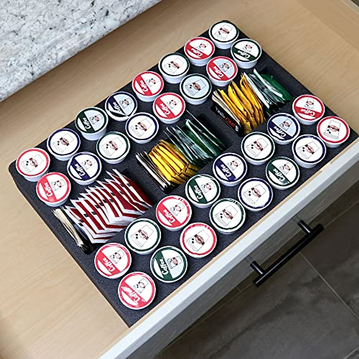 Polar Whale Coffee Pod and Tea Bag Storage Organizer Tray Drawer Insert for Kitchen Home Office 12.6 x 17.9 Inches Holds 32 Compatible with Keurig K-Cup
