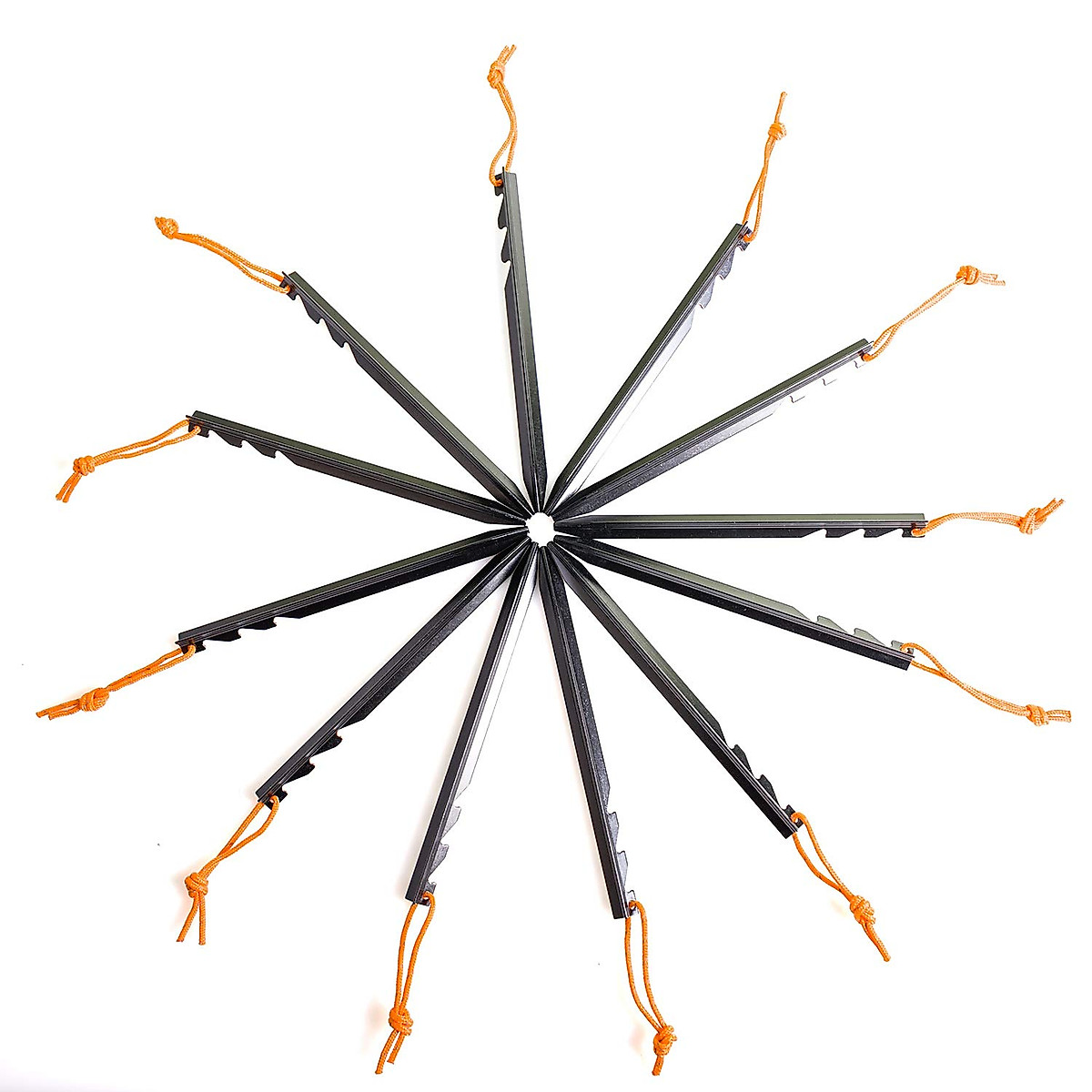 Aluminum Tent Stakes Pegs, 12-Pack Aluminum Ground Pegs with Reflective Pull Ropes, Heavy Duty Tri-Beam Metal Stakes Pegs for Backpacking Camping Tents Hammocks and Canopy (Black)