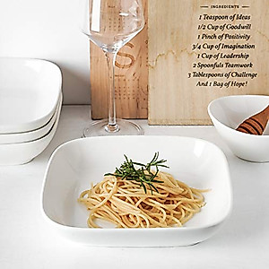 Selamica Porcelain 8-inch Square Dinner Plates, Pasta Salad Bowls, Set of 6, White