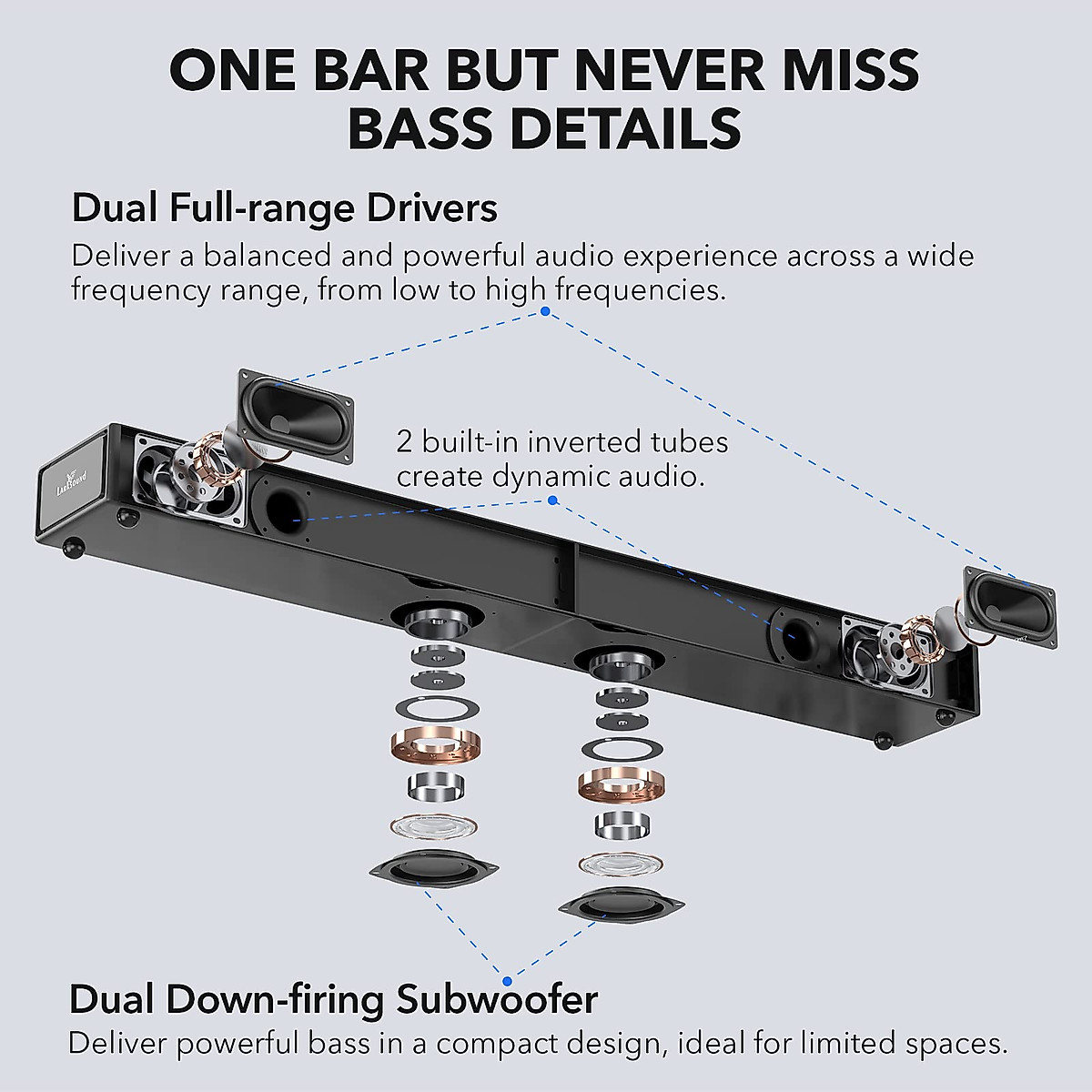 LARKSOUND 2.1 CH Soundbar with Built-in Subwoofer, 31 Inch Sound Bar for TV with Bluetooth/HDMI ARC/Optical/AUX/USB Connections