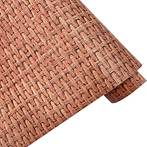 Yifely Light Brown Weave Wood Grain Furniture Paper Self-Adhesive Shelf Liner Door Sticker 17.7 Inch by 9.8 Feet