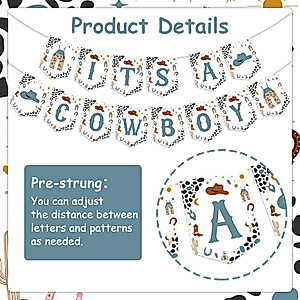 JOYMEMO It's A Cowboy Banner, Blue Cowboy Baby Shower Decorations for Boy, Western Little Cowboy Theme Decor Party Supplies