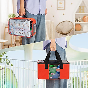 Rexmica 2pcs Large Toy Storage Organizer Bag Compatible with Lego Bricks, Construction Toy Travel Bag for Toy Interlocking Gear, Stacking Block, Building Blocks, Magnetic Tiles, Toy Cars, Orange