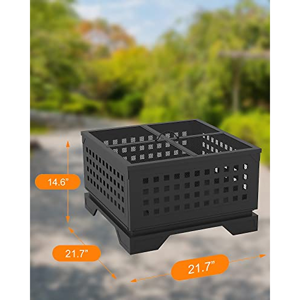 Square Fire Pit Wood Burning [Fast Heating] [Easy Assembling] [Large Flame] 21.7 Inch Outdoor Firepit with Spark Screen for Patio Garden Camping Picnic Bonfire