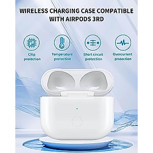 Wireless Charging Case Replacement Compatible with AirPod 3rd Generation, Air Pod 3 Charger Case with Bluetooth Pairing Sync Button Without Earbuds, White