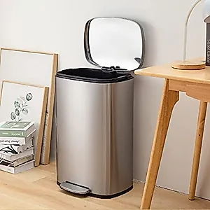 YYkokocat Kitchen Bathroom Trash Can, Bathroom Trash Cans with Lids, Stainless Steel Trash Can 13 Gallon, Step Trash Can Kitchen, Soft Close Garbage Can, 13.2 Gallon / 50 Liter (Sliver)