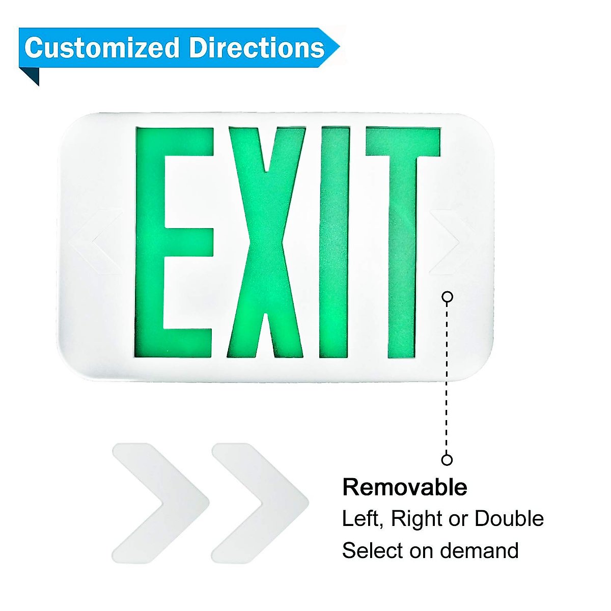 SPECTSUN 1PACK LED Exit Sign with Battery Backup, Green Exit Light,Hardwired Exit Sign, 120V/277V Exit Sign with Arrow,UL Exit Sign Lighting, Commercial Egress Light,2 sided Fire Exit Sign Plastic