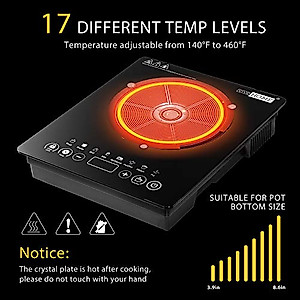 VIVOHOME 120V 1800W Electric Portable Induction Cooktop with 8 Preset Buttons, Sensor Touch Countertop Burner with 180-Min Countdown Timer and 0-24H Timing Start, 140-460℉ Temperature Adjustable