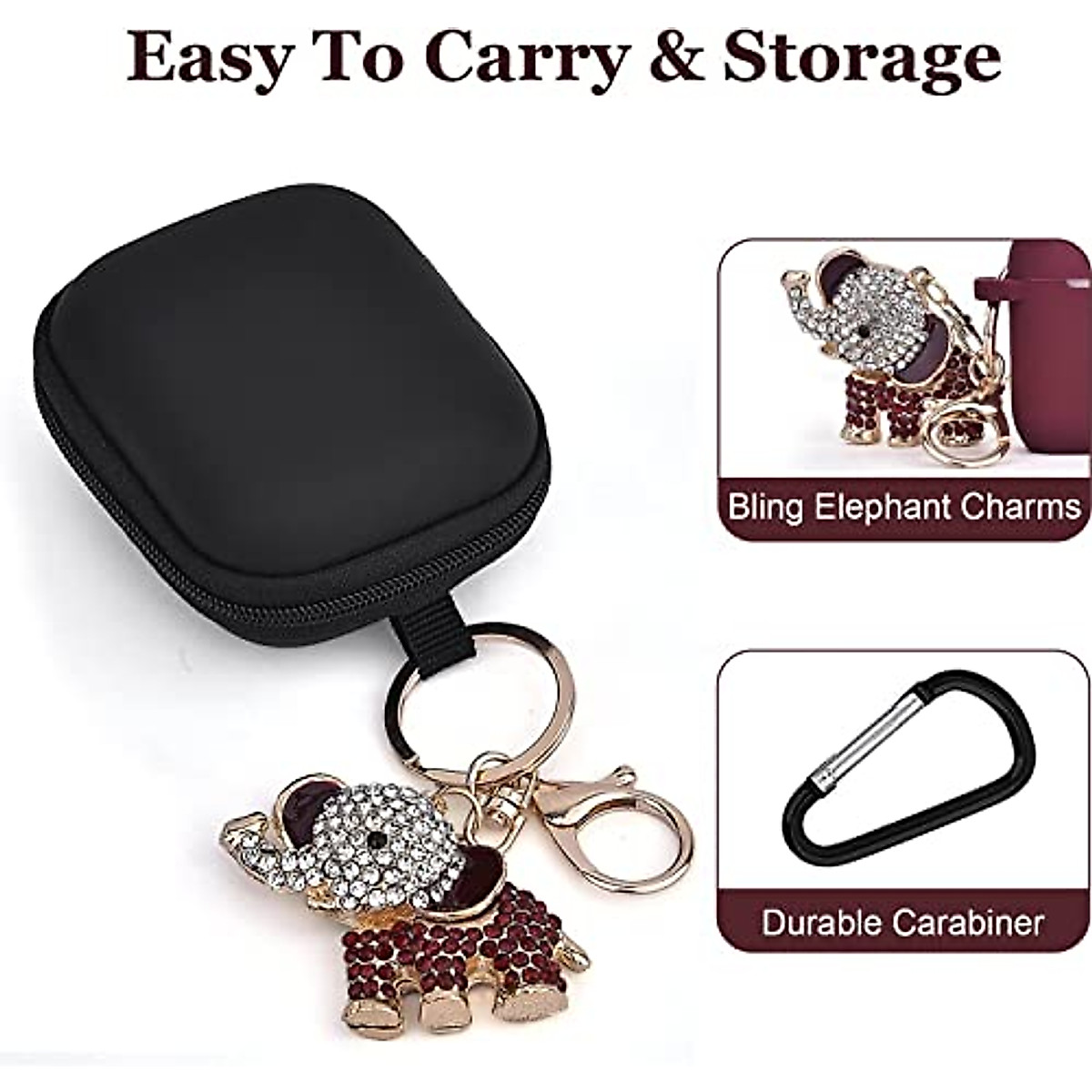 Airpods Case, TOROTOP Silicone Air pod Case Cover Cute Protective Accessories Set with Bling Elephant Keychain/Ear Hook/Storage Box Compatible for Apple Airpods 1&2 Women Girls(Burgundy)