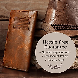 RAW HYD Leather American Flag Wallet for Men – Full-Grain Leather Flag Wallet - 6.75" Long Wallets for Men – Patriotic American Flag Wallet Mens Leather – Durable Western Wallets for Men