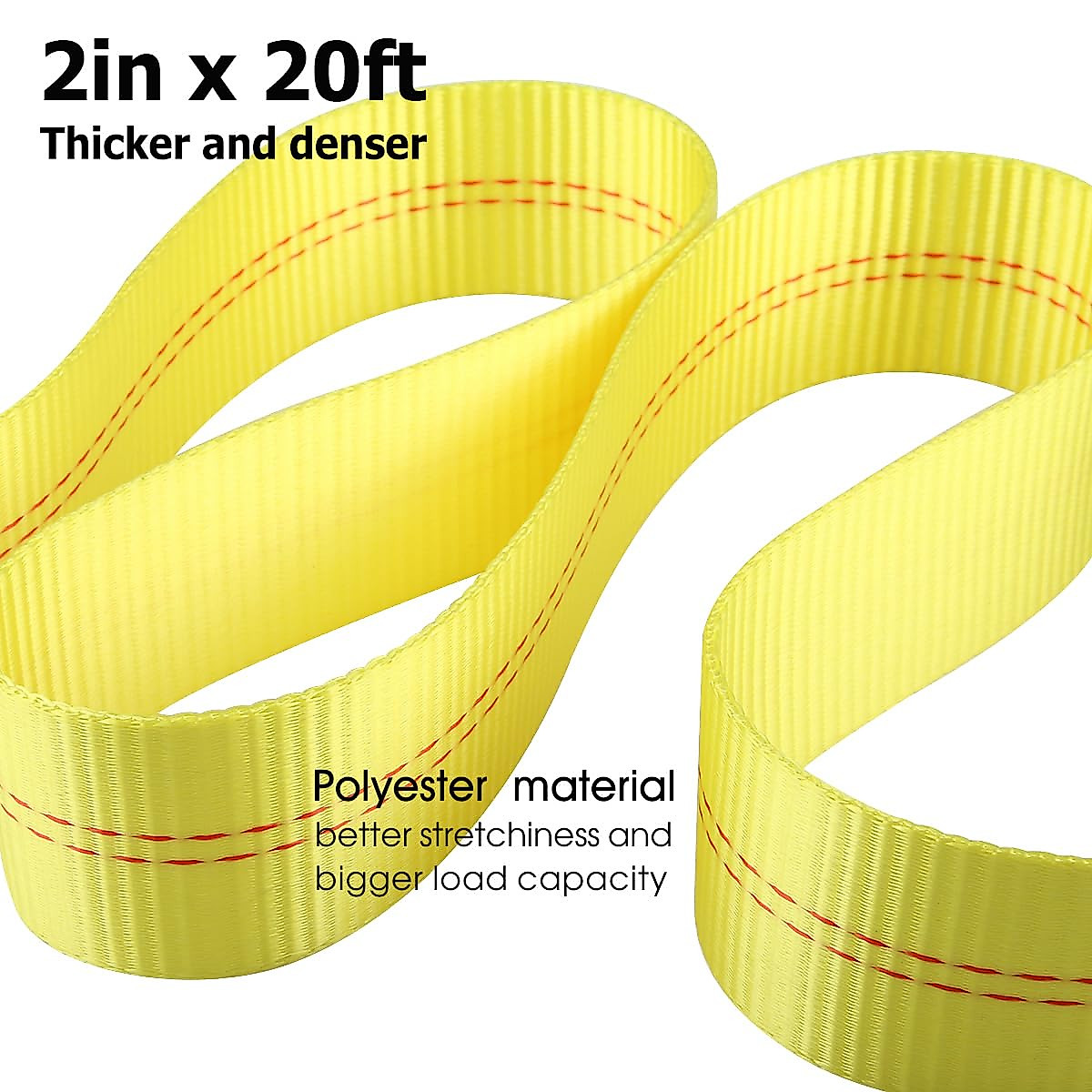 JCHL Recovery Tow Strap with Reinforced Loops 2inx20ft Heavy Duty 24,000lb Break Strength Vehicle Recovery Rope Use for Emergency Towing Rope, Tree Saver, Winch Extension, Triple Reinforced Loops