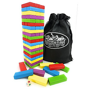 Matty's Mix-Up 60pc Large Colorful Wooden Tumble Tower Deluxe Stacking Game with Storage Bag