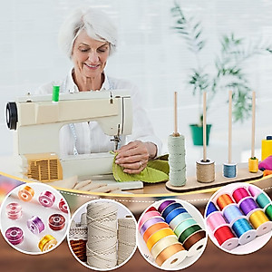 PH PandaHall Wooden Ribbon Rack Storage Ribbon Organizer Spool Holder Wire Spool Stand Holder for Sewing Craft Mesh Wreath Crochet Thread Tulle Roll Florist Arts Wrapping Gift, 14.2x3.8x11.8inch