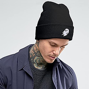 LHSCVUFASC Halloween Winter Ghost Hats for Men Women Boo Hat Soft Warm Unisex Skull Cap Knit Beanie Black