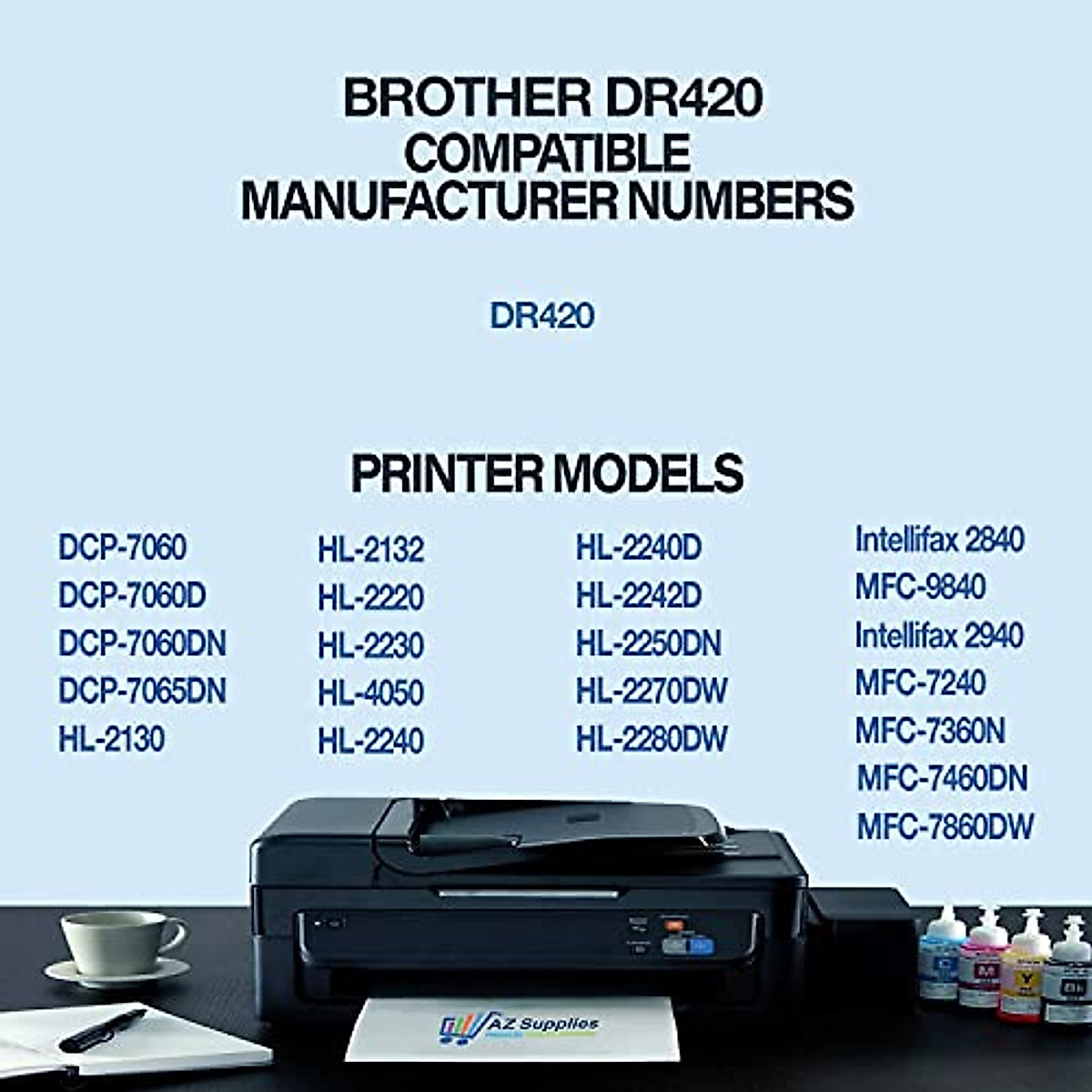 AZ Compatible Drum Cartridge Replacement for Brother DR420 (DR-420) use in DCP-7060, DCP-7060D, DCP-7060DN, DCP-7065DN, HL-2130, HL-2132, HL-2220, HL-2230, HL-2240 (Black, 2-Pack)