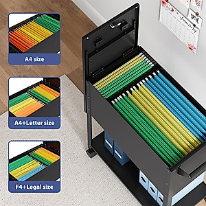 NODHM Metal Mobile File Cabinet, Rolling File Cart File Box with Sliding Cover and Wheels, Rolling Filing Cabinet Locking Tool Storage Cabinets for Home Classroom Office