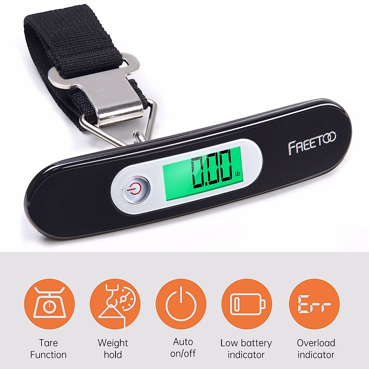 FREETOO Luggage Scale Portable Digital Hanging Scale for Travel, Suitcase Weight Scale with Superior Piano Lacquer 110 Lb/ 50Kg Capacity, Battery Included (Black)