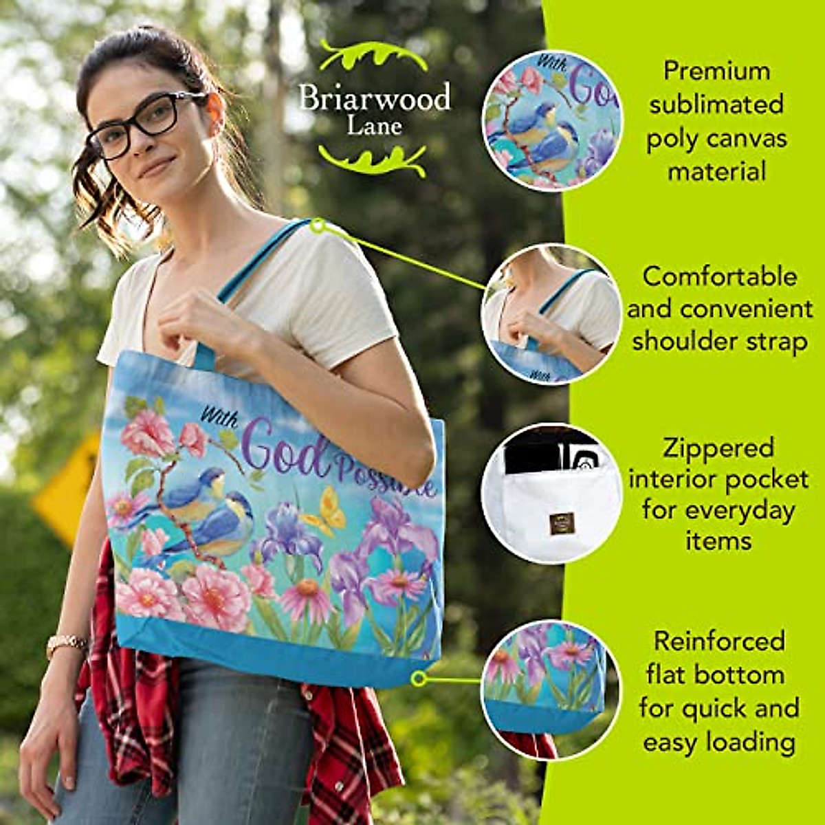 With God Religious Canvas Tote Bag Inspirational 14.5" x 15" Briarwood Lane