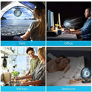 AJOYEUX Camping Fan Rechargeable 5000mAh Tent Fan with LED Lantern 7-Inch Battery Operated USB Fan Powerful for Camping Home Office RV