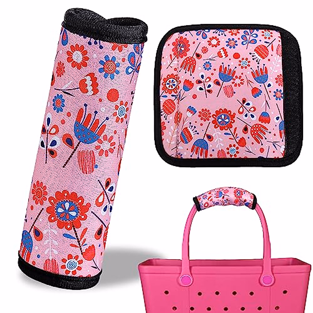 BABORUI Handle Wrap for Bogg Bag, Pink Flower Strap Wrap for Bogg Bag/Simply Southern Bag, Attachments Accessories for Bogg Bags to Relieve Hand Pressure and Protect Bag Handles